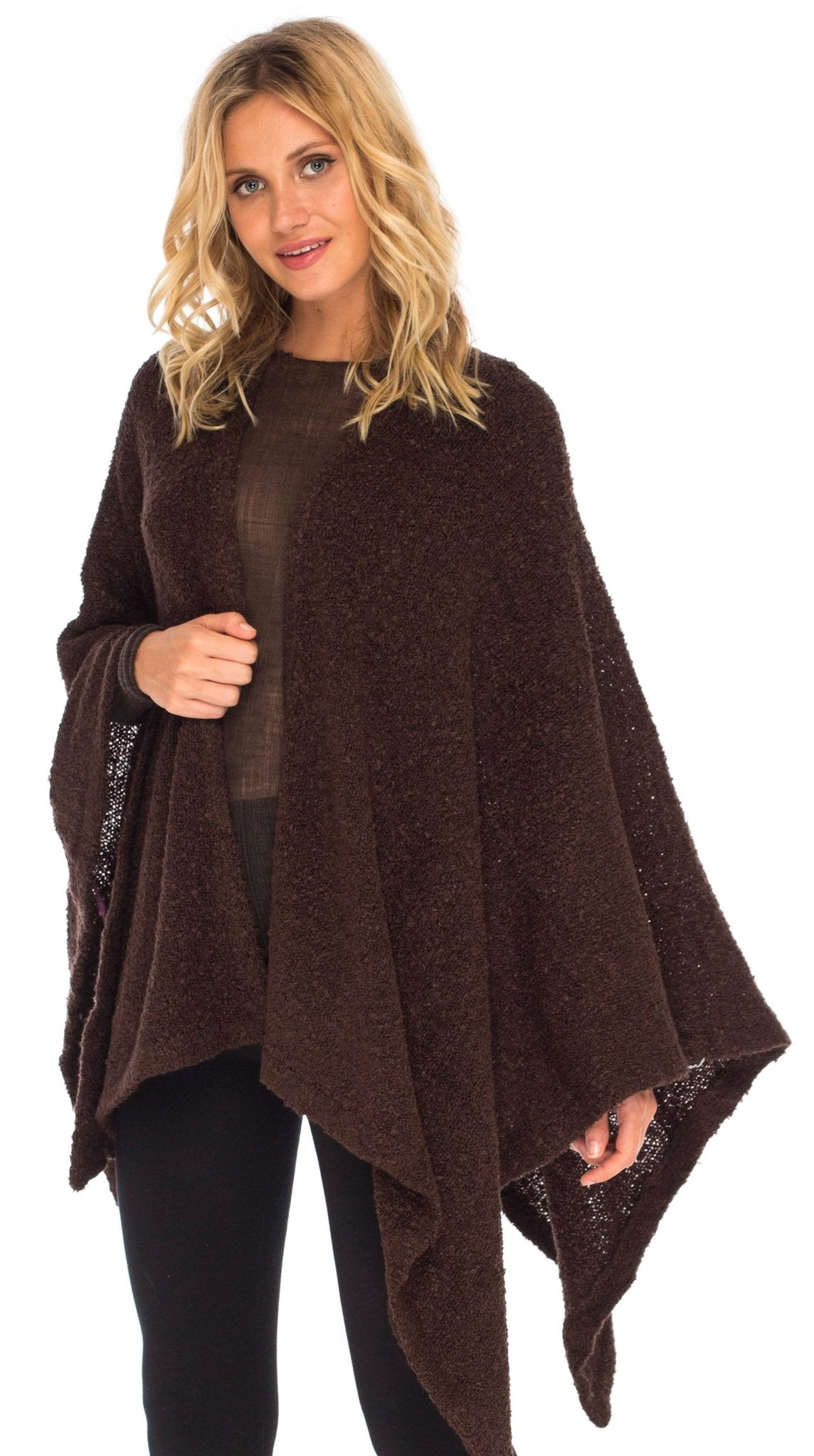 SHU-SHI Women's Cozy Knit Poncho Shawl Wrap - Lightweight Open Front C ...