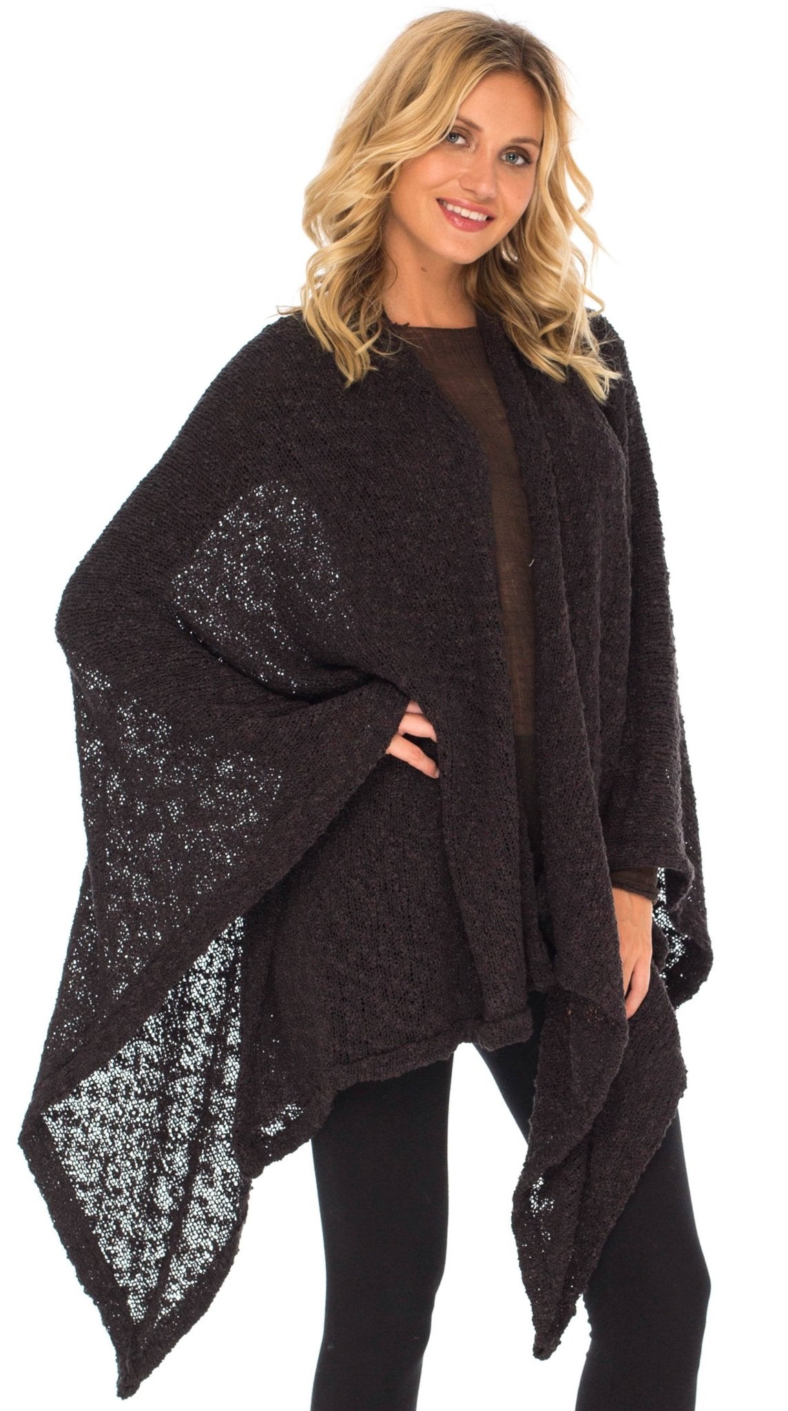 SHU-SHI Women's Cozy Knit Poncho Shawl Wrap - Lightweight Open Front C ...